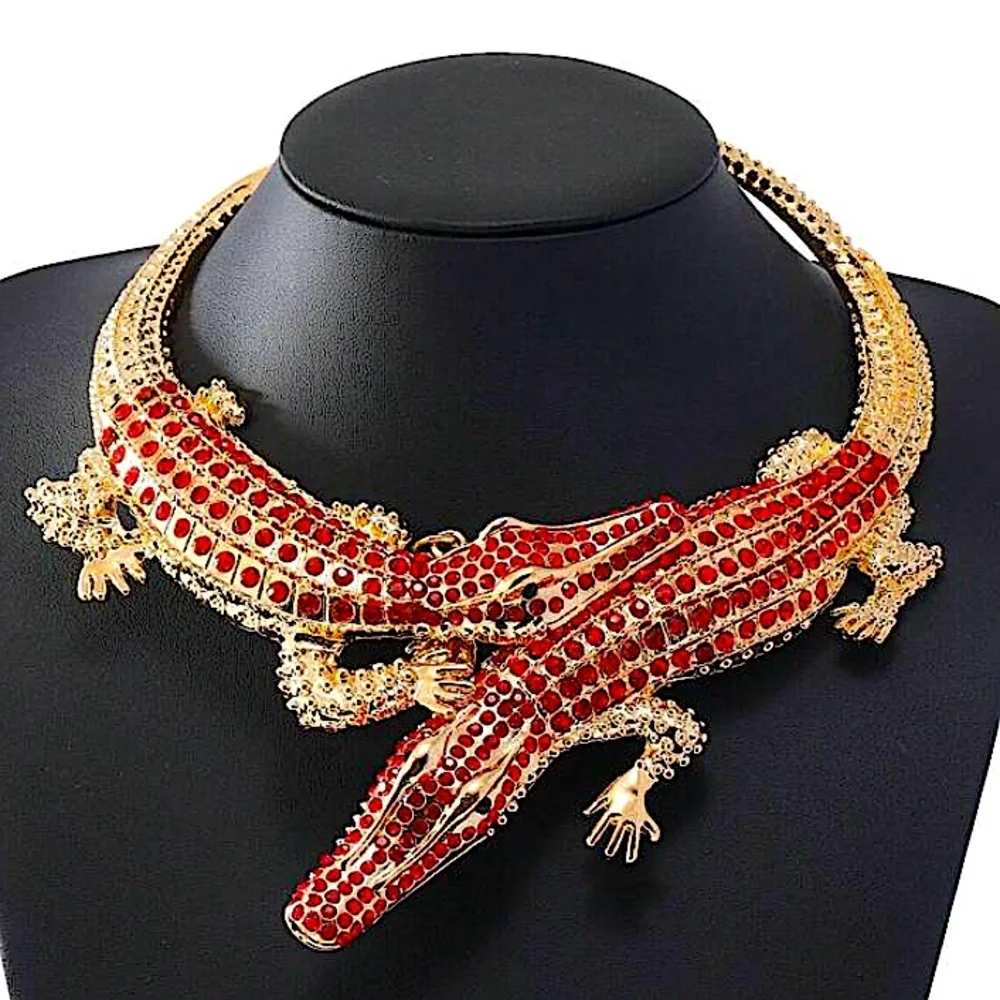 Jewelry | Gold Red Color Crocodile Alligator Choker Statement Necklace ...